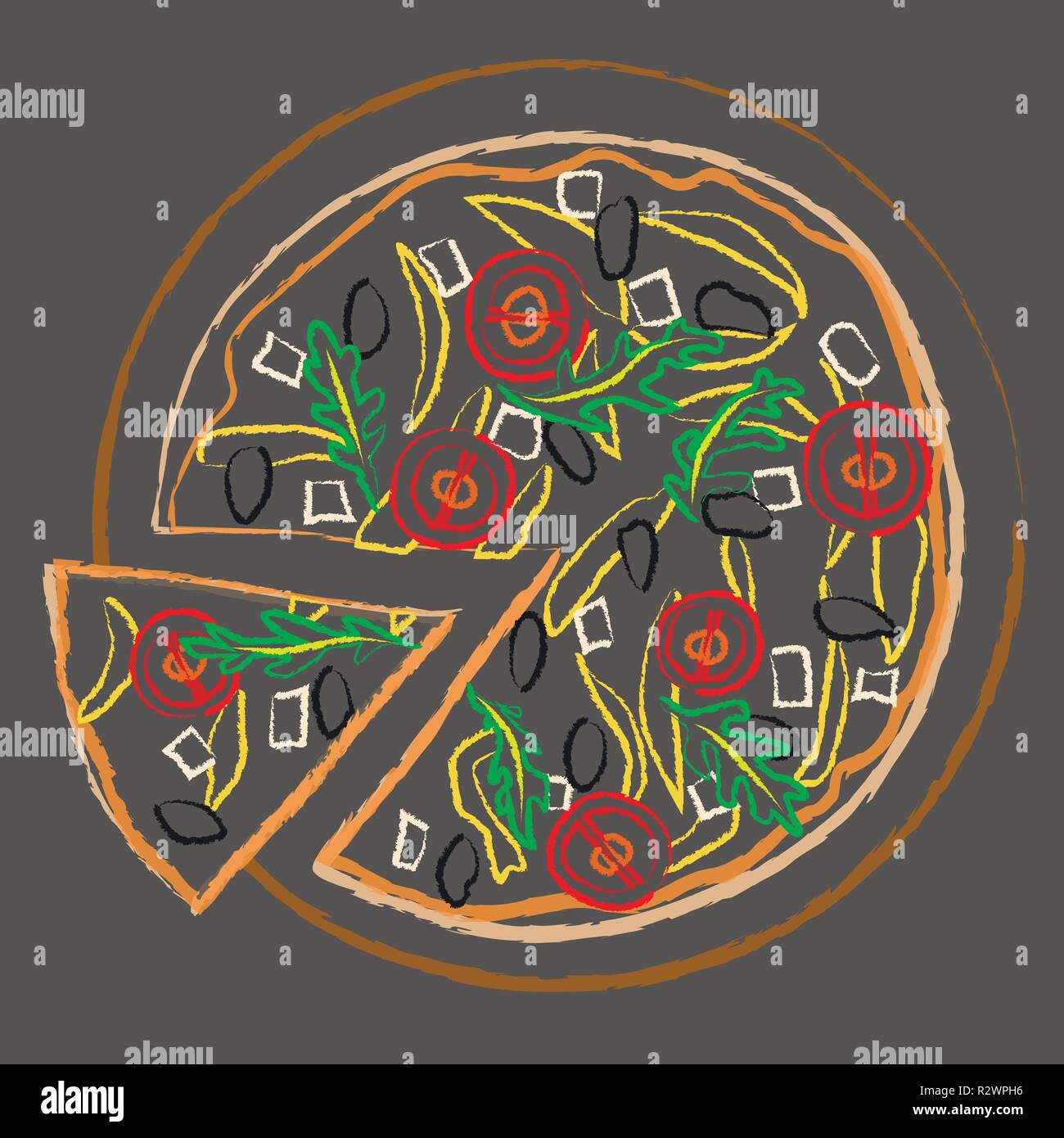 Italian colorful pizza on dark background, vector illustration Stock ...
