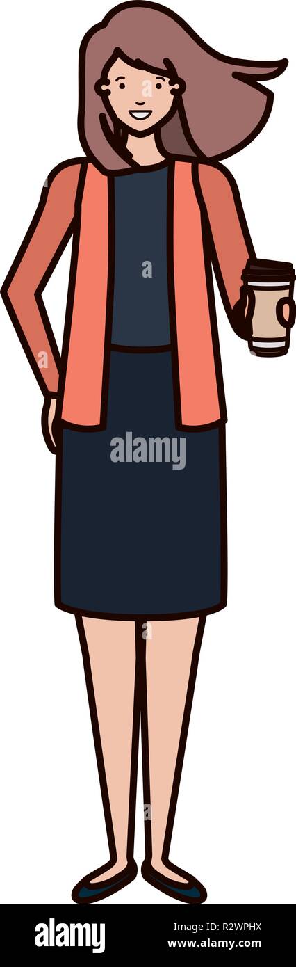 woman with container plastic coffee avatar character Stock Vector Image ...