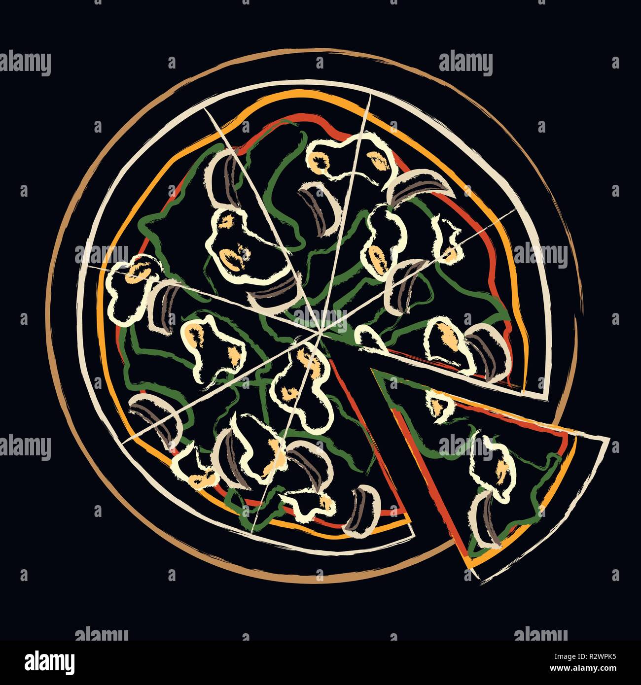 Italian colorful pizza on dark background, vector illustration Stock ...