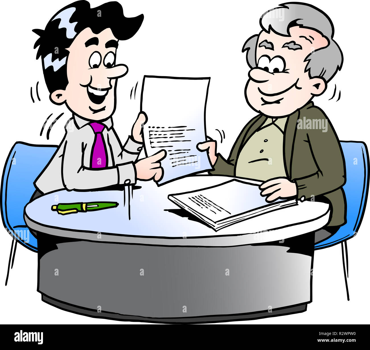 Cartoon Vector illustration of an business man and a older man having a ...