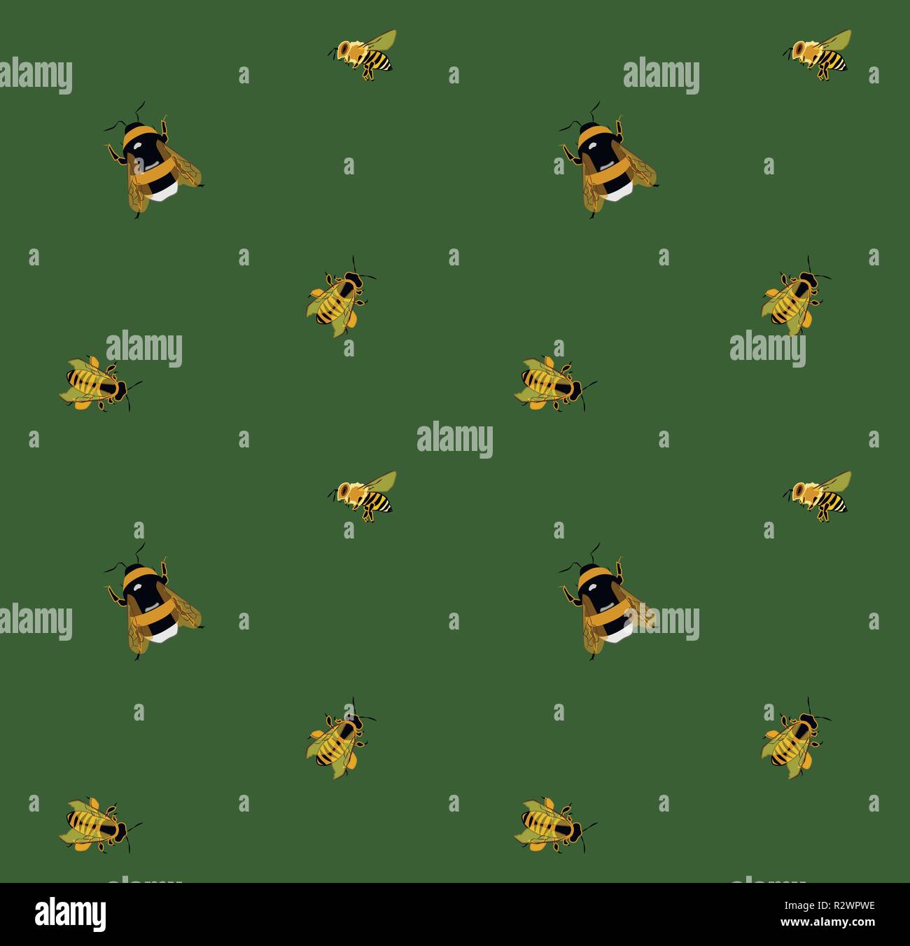 Seamless pattern with bees and bumblebee, vector illustration Stock ...