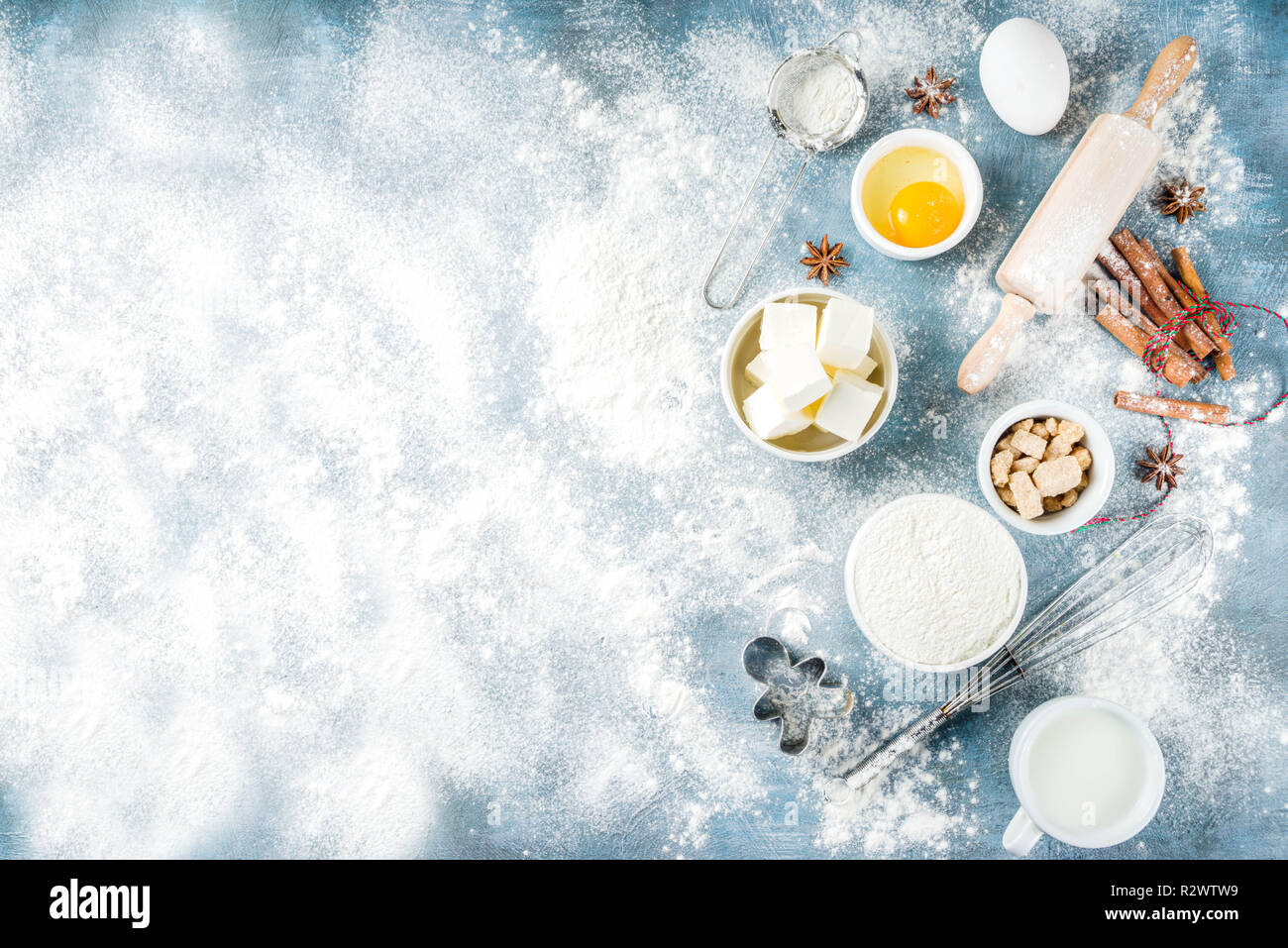 Christmas and winter baking background. Kitchen utensils and ...