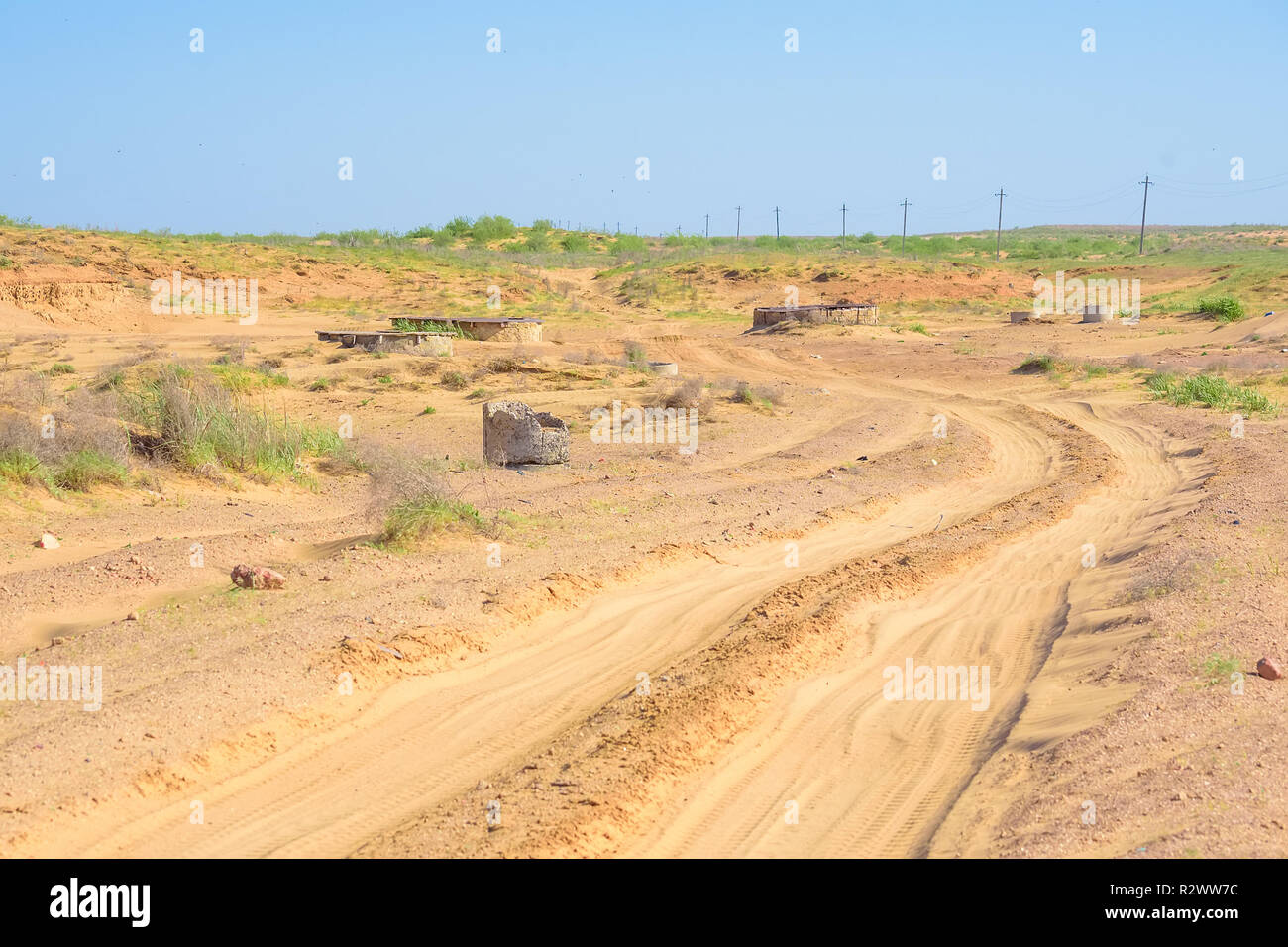 Semi-desert road on sunny day natural background Stock Photo - Alamy