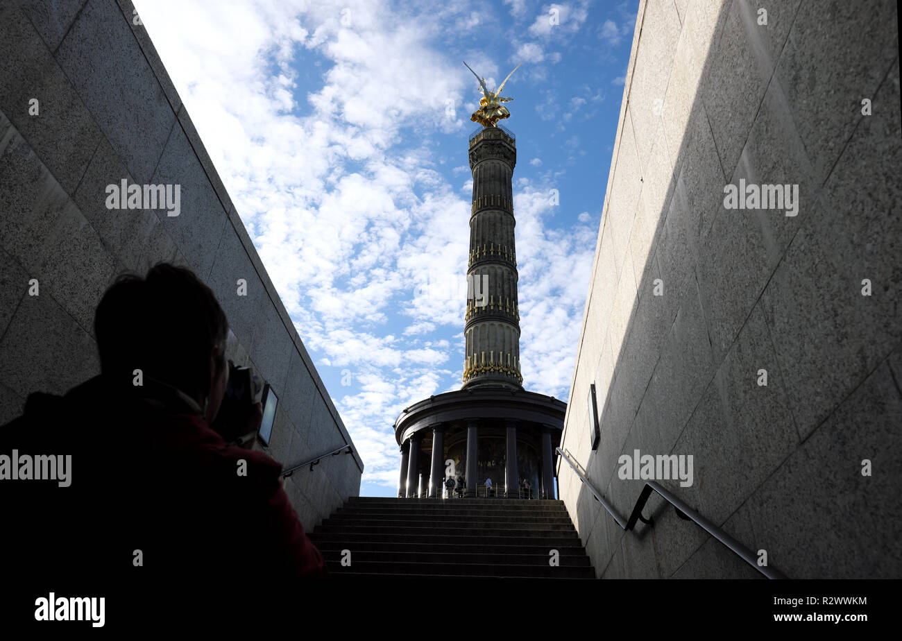 Berlin, Germany - A tourist views the historic Victory Column which ...