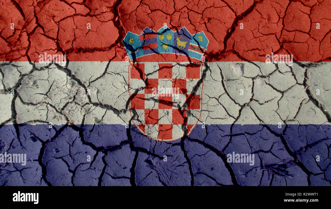 Political Crisis Or Environmental Concept: Mud Cracks With Croatia Flag ...