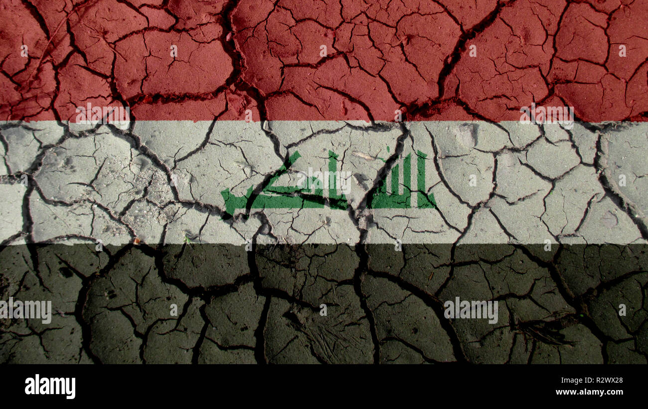 Political Crisis Or Environmental Concept: Mud Cracks With Iraq Flag ...