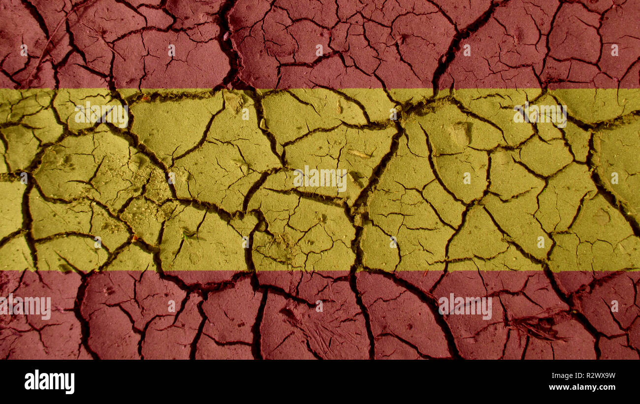 Political Crisis Or Environmental Concept: Mud Cracks With Spain Flag ...