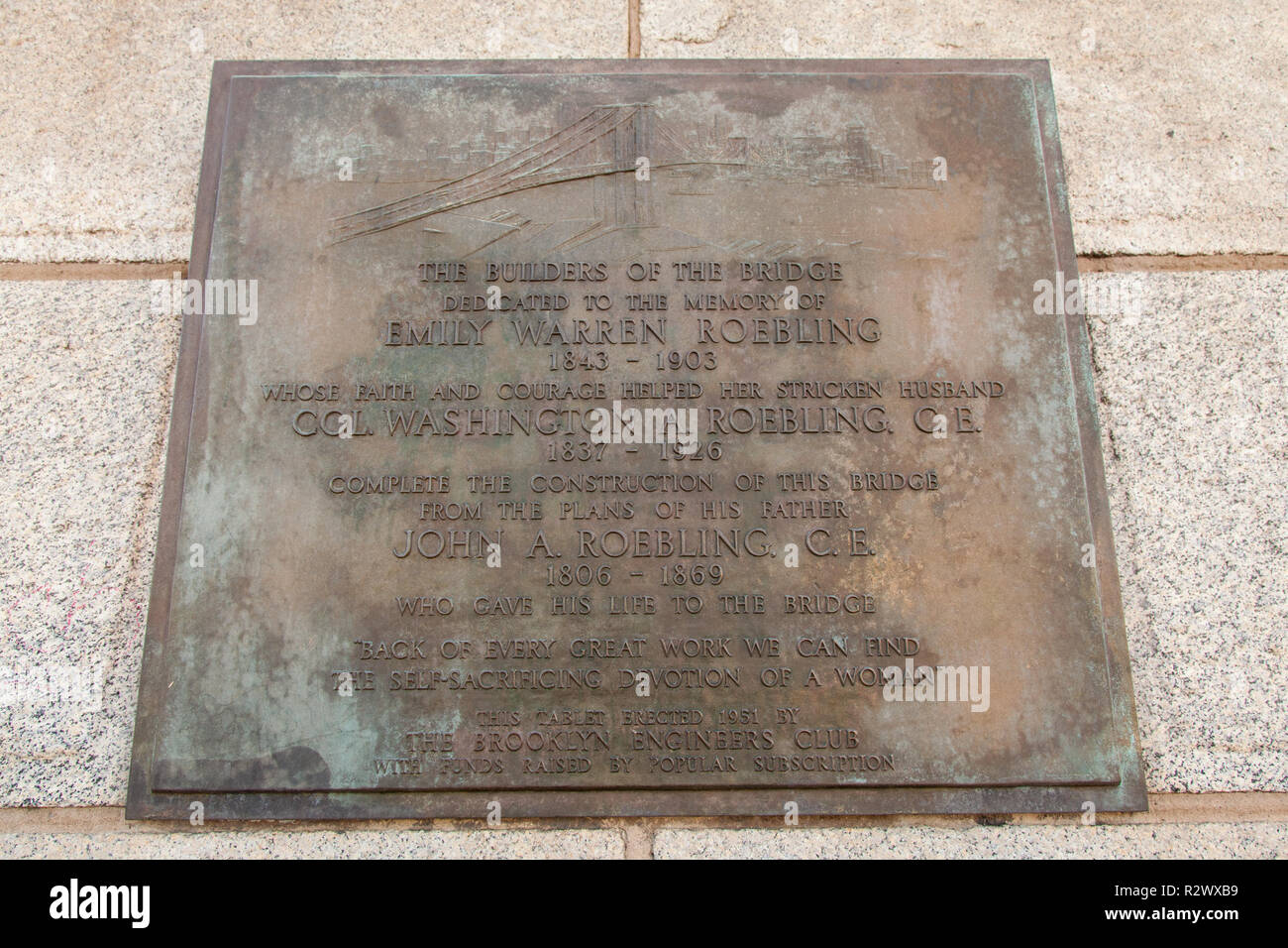 Brooklyn bridge sign or plaque , New York City, United States of ...