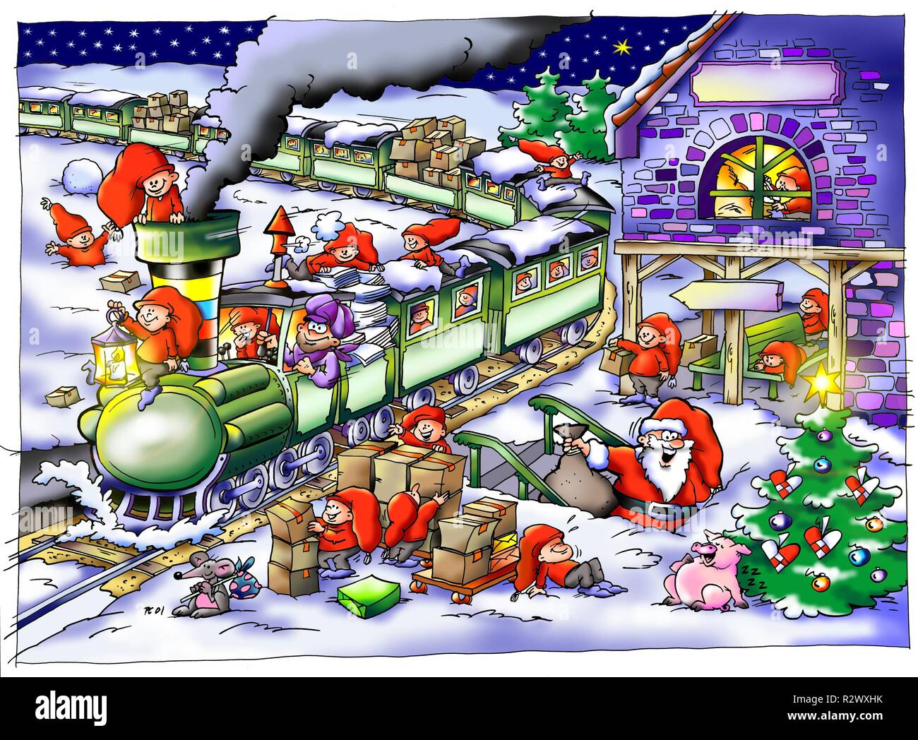 Christmas train arrives with Santa and elves Stock Photo - Alamy