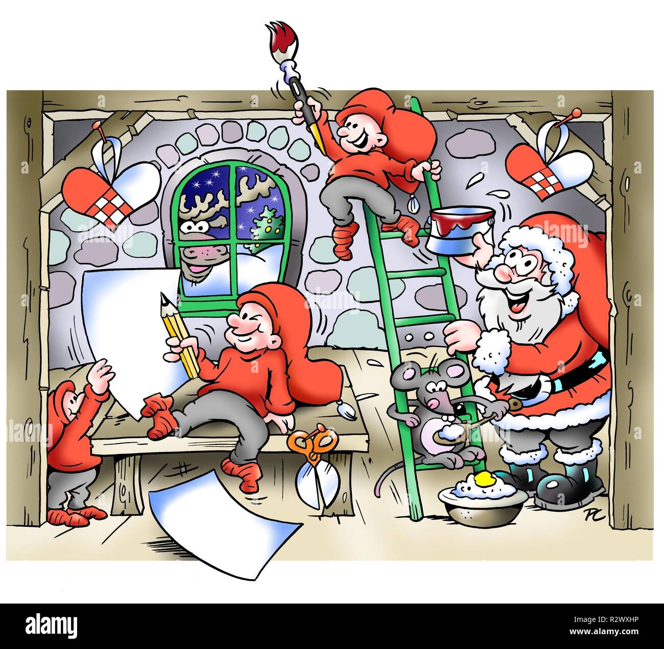 Cartoon santa workshop hi-res stock photography and images - Alamy
