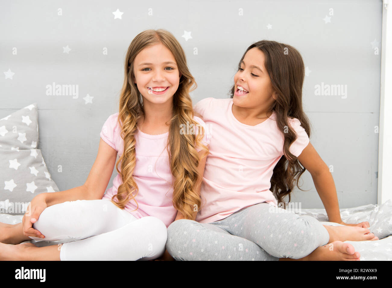 Girls Sisters Spend Pleasant Time Communicate In Bedroom Sisters Older