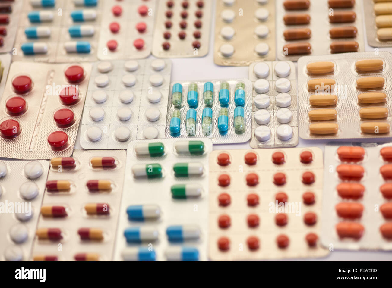 Many different colorful medicines sorted in blister pack Stock Photo ...
