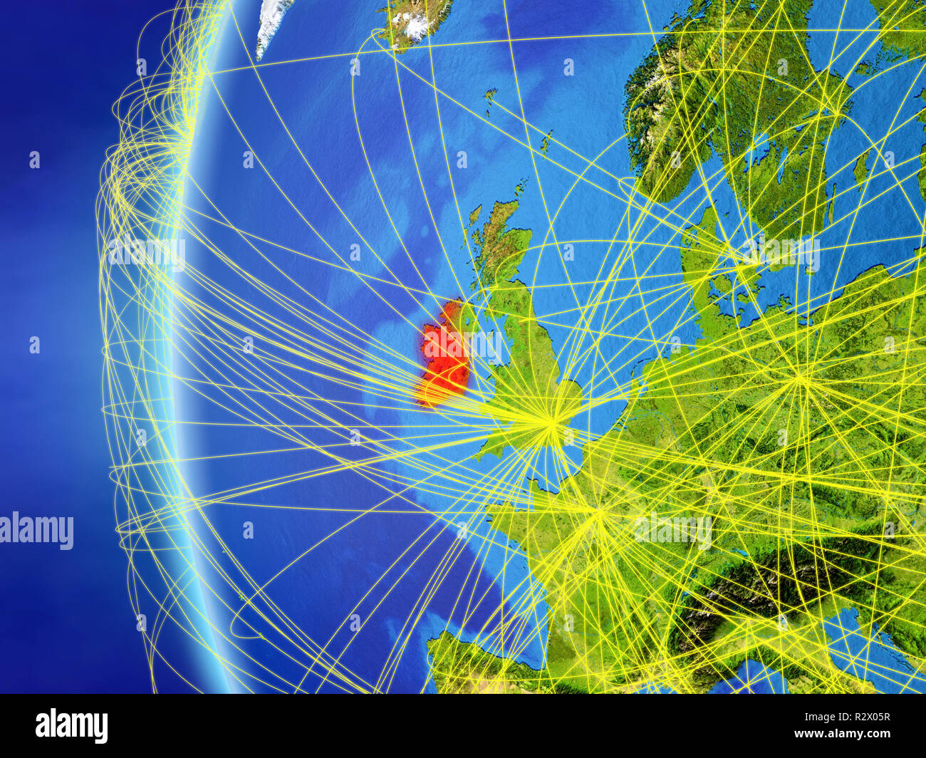 Ireland from space on model of Earth with international network ...