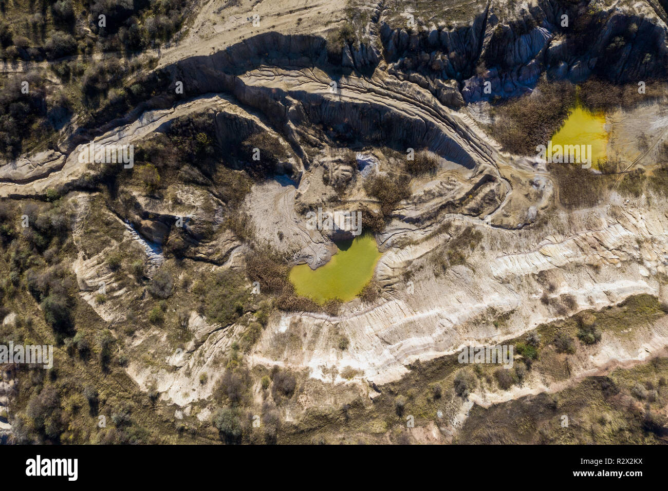 Industrial mining landscape from a drone. Aerial view of an abandoned ...
