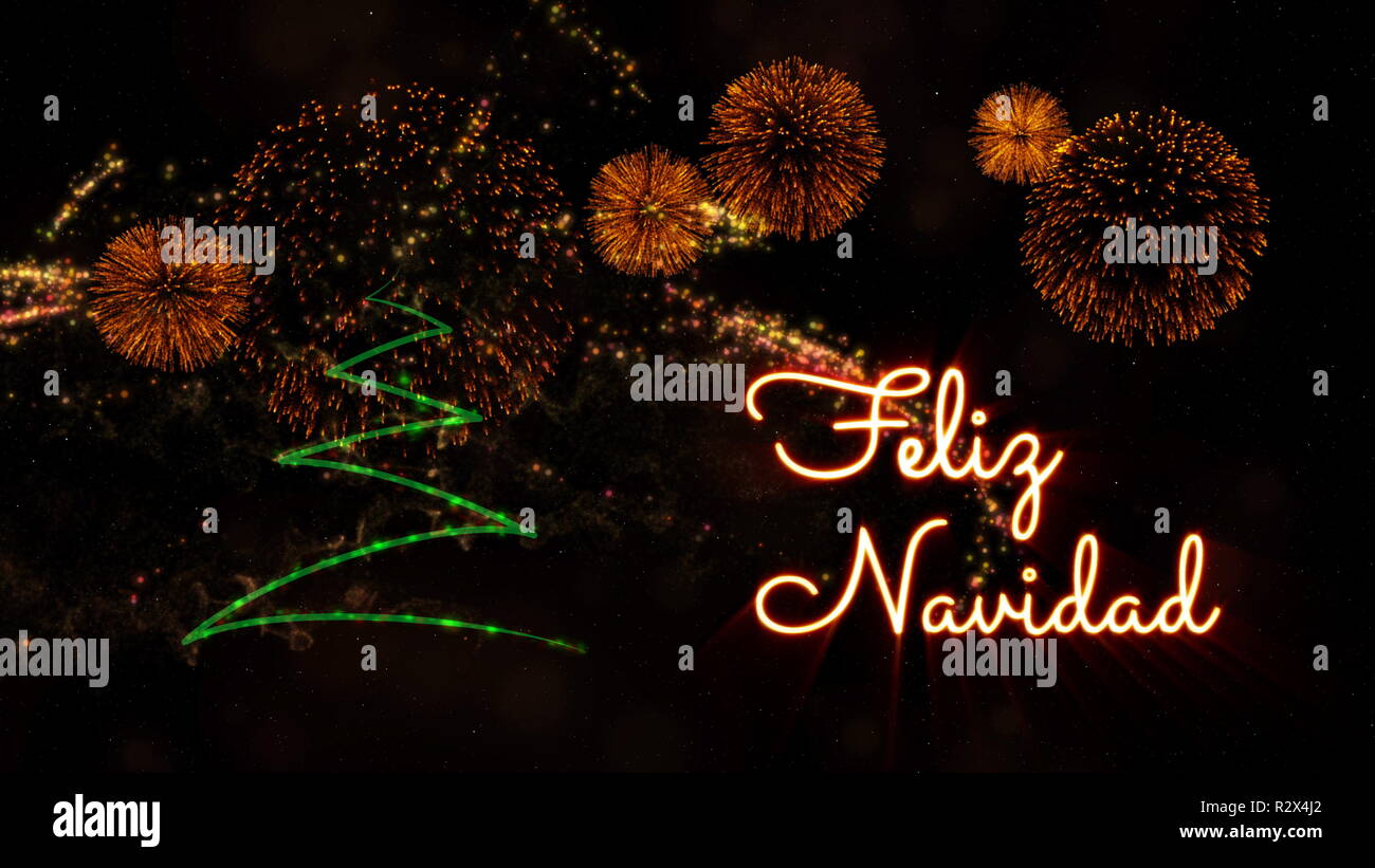Merry Christmas text in Spanish 'Feliz Navidad' over pine tree with ...