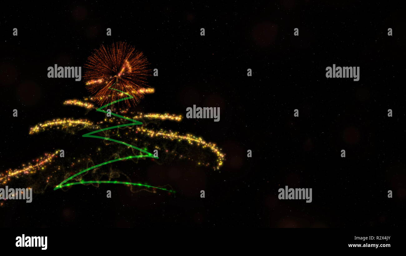 Christmas & New year theme contains pine tree, fireworks and sparkling ...