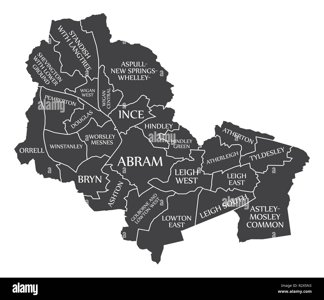 Wigan City Map England UK labelled black illustration Stock Vector ...