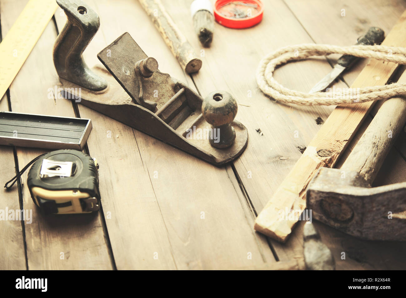carpenter working,hammer,meter and screw Stock Photo - Alamy