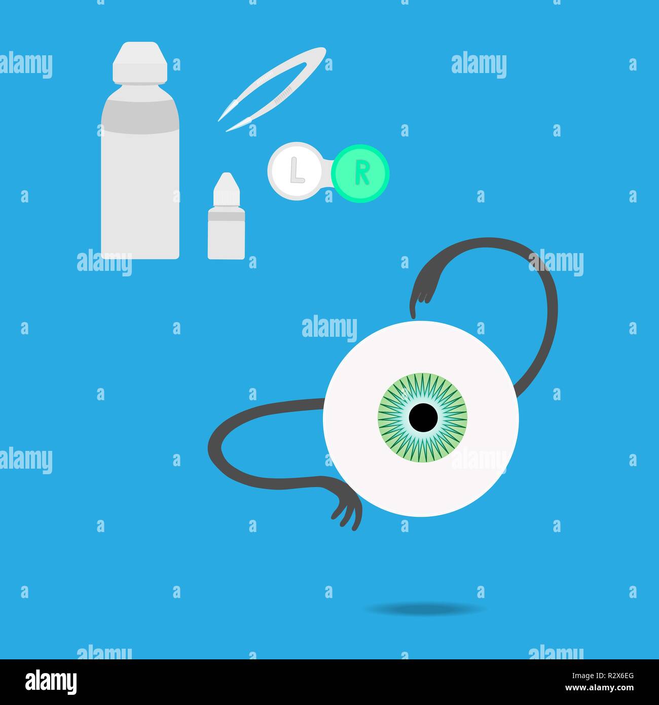 A cartoon human eye thought about taking care of contact lenses Stock ...