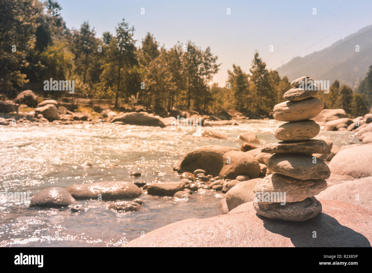 Heap of white stone stack of rock decoration in vertical style ...
