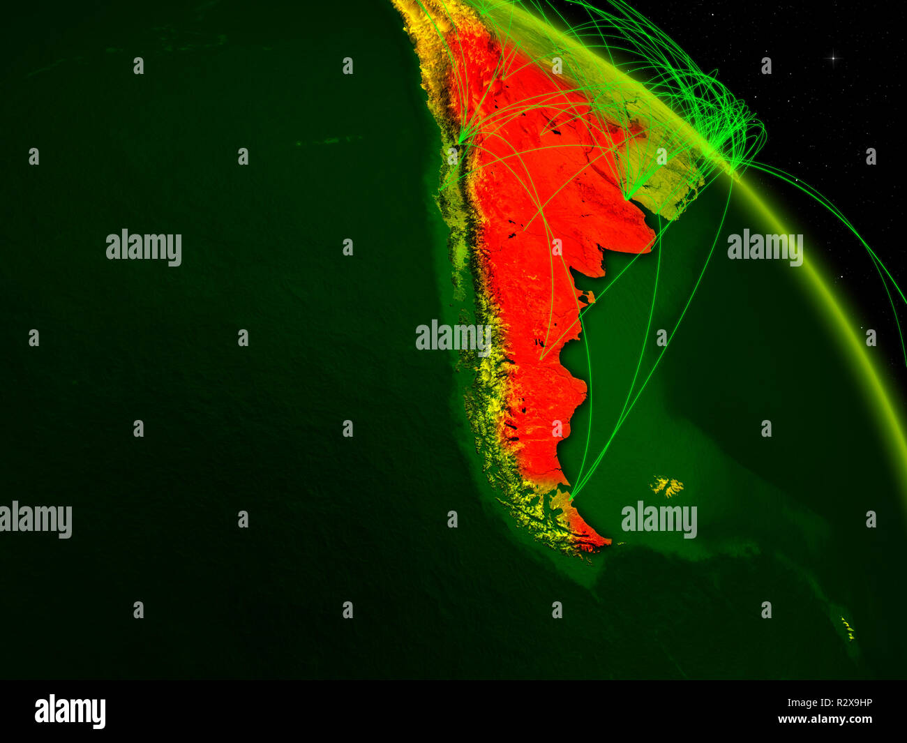 Argentina from space on model of digital planet Earth with network ...