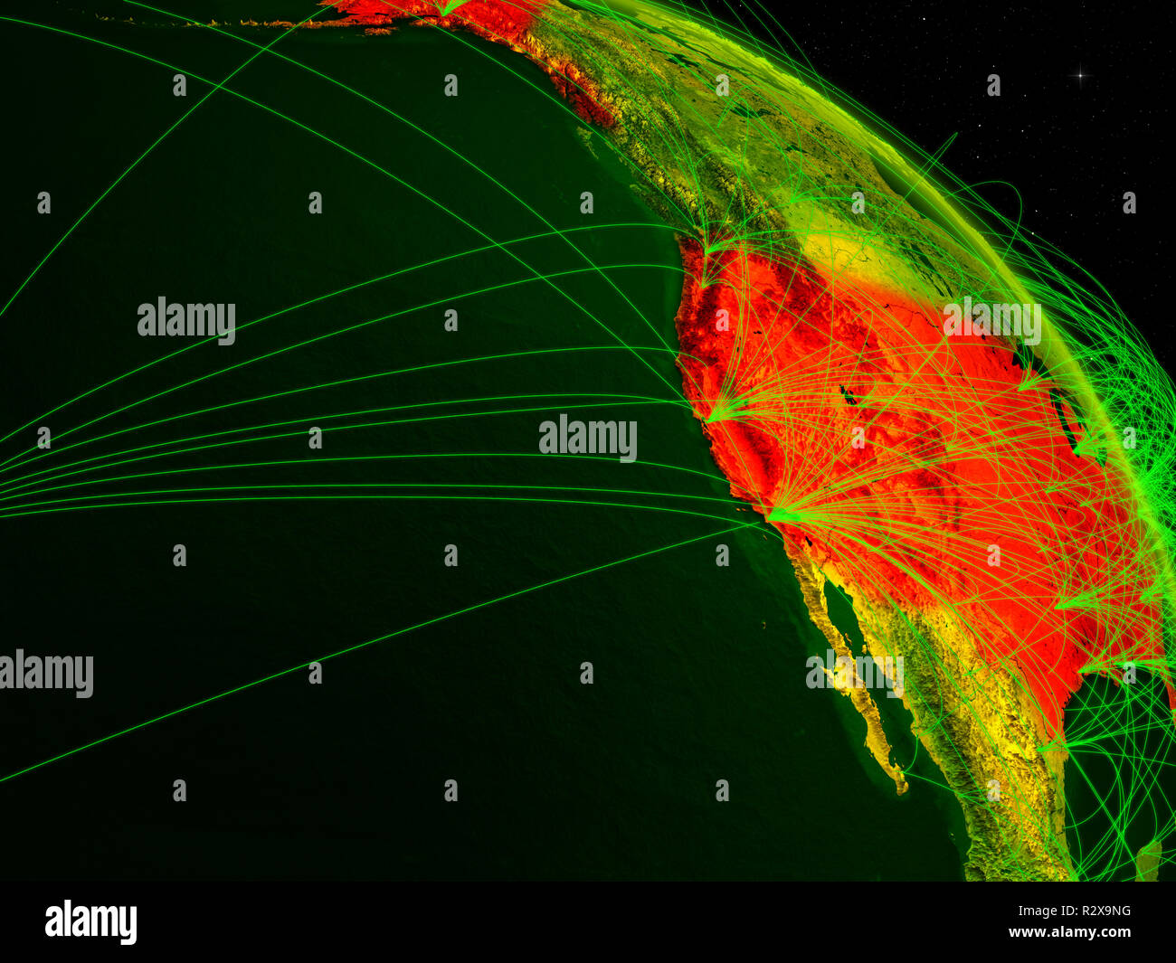 USA from space on model of digital planet Earth with network. Concept ...