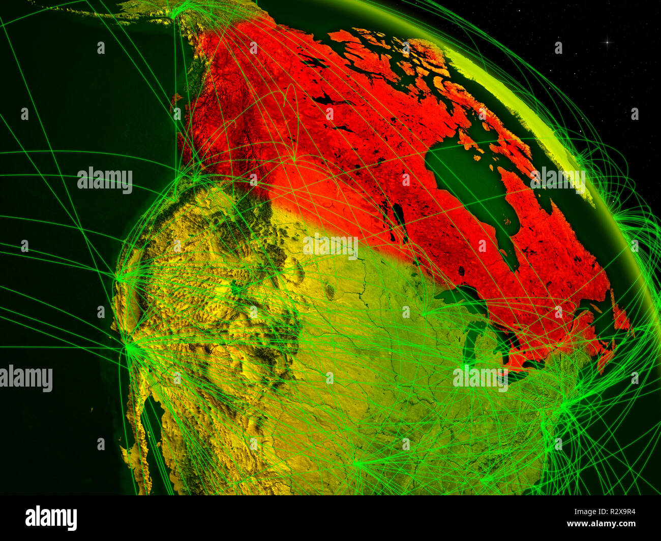 Canada from space on model of digital planet Earth with network ...
