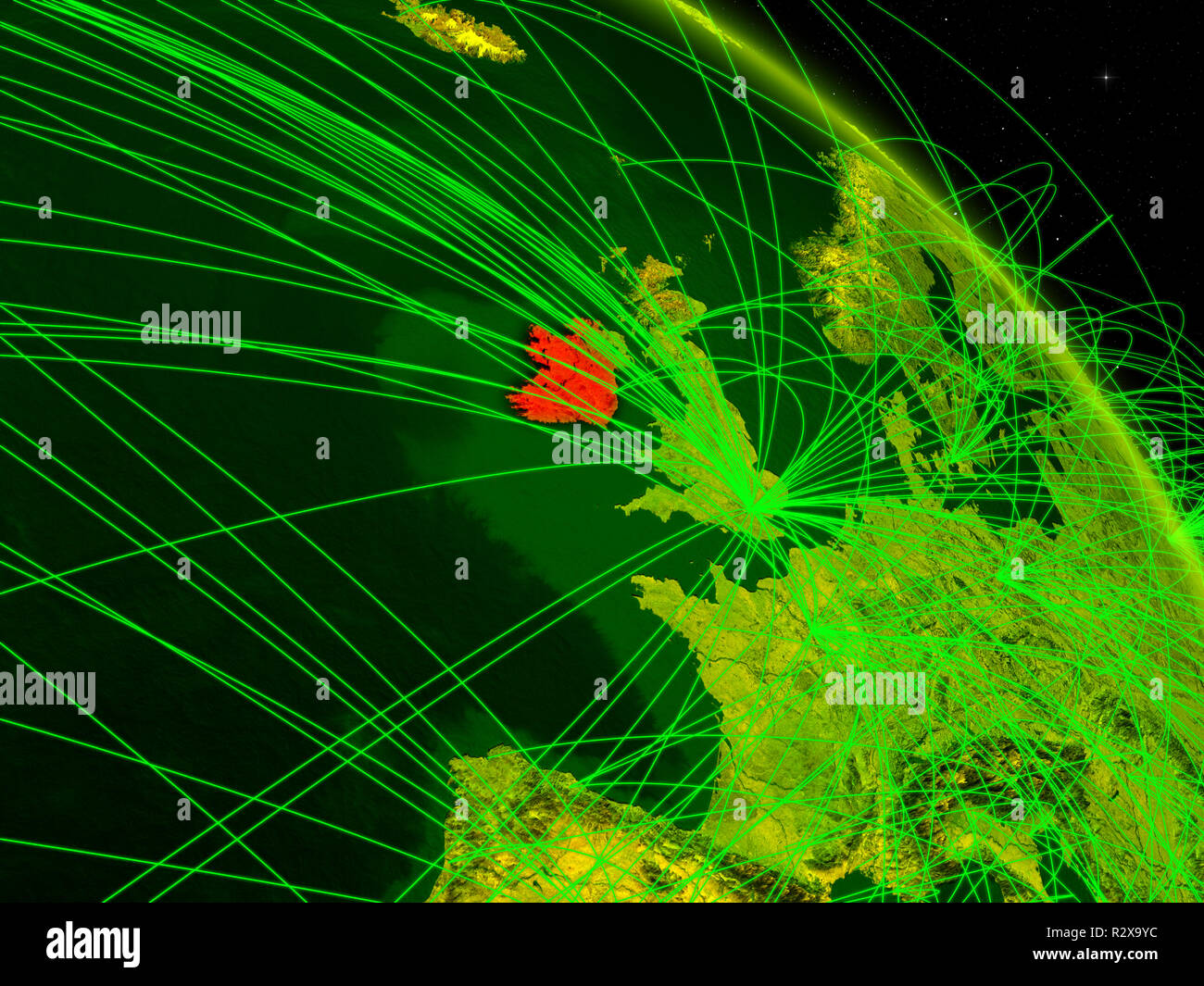Ireland from space on model of digital planet Earth with network ...