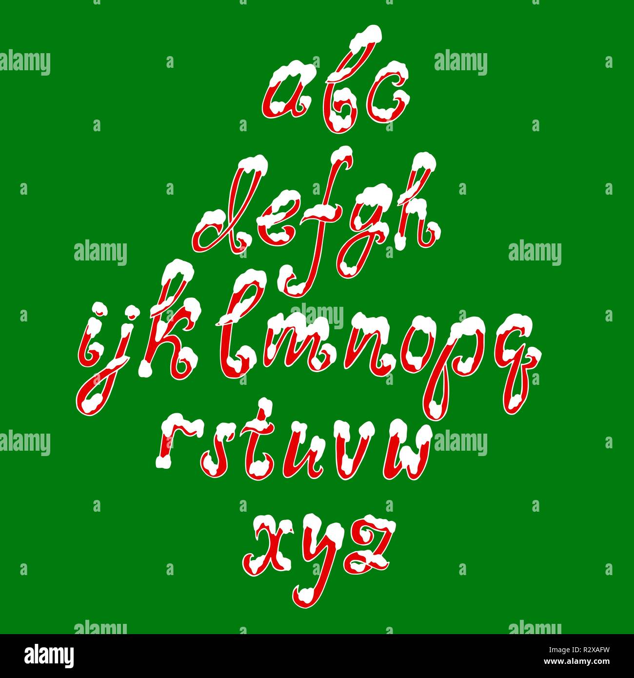 Christmas snowy alphabet. Holiday font with snow. Handdrawn letters ...