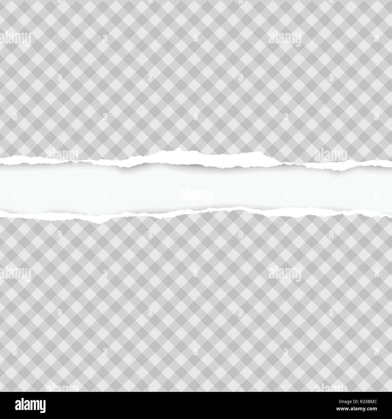 Squared ripped horizontal grey paper for text or message are on white ...