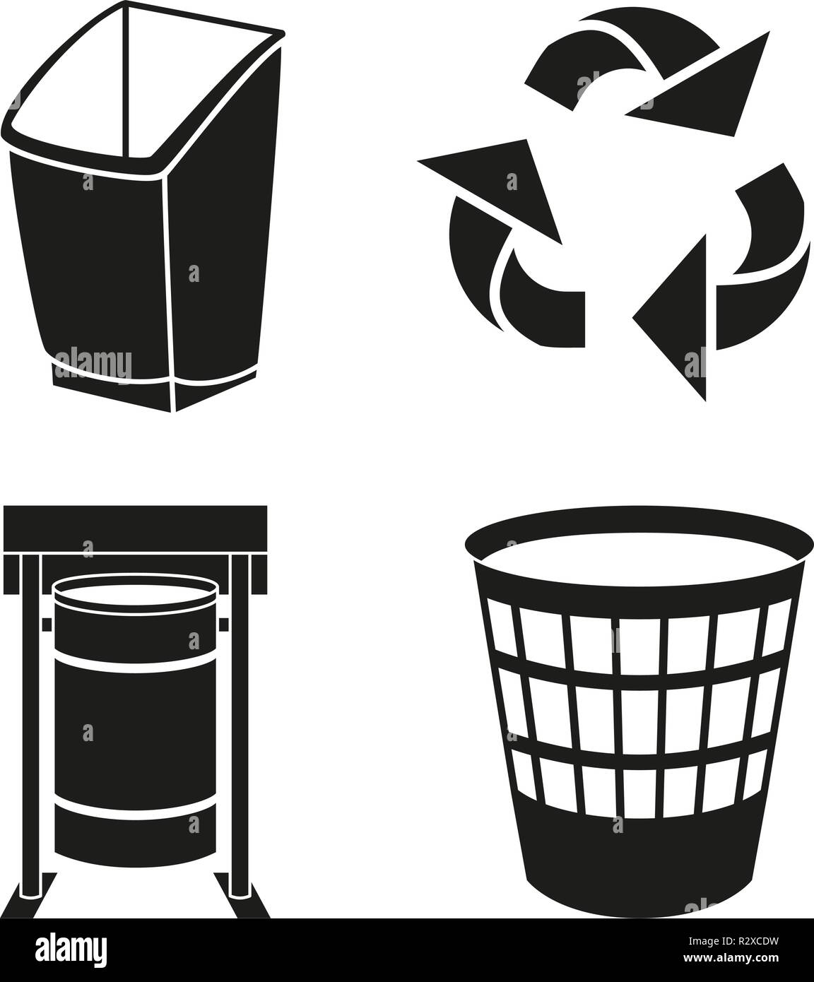 Black and white recycling garbage silhouette set Stock Vector Image ...