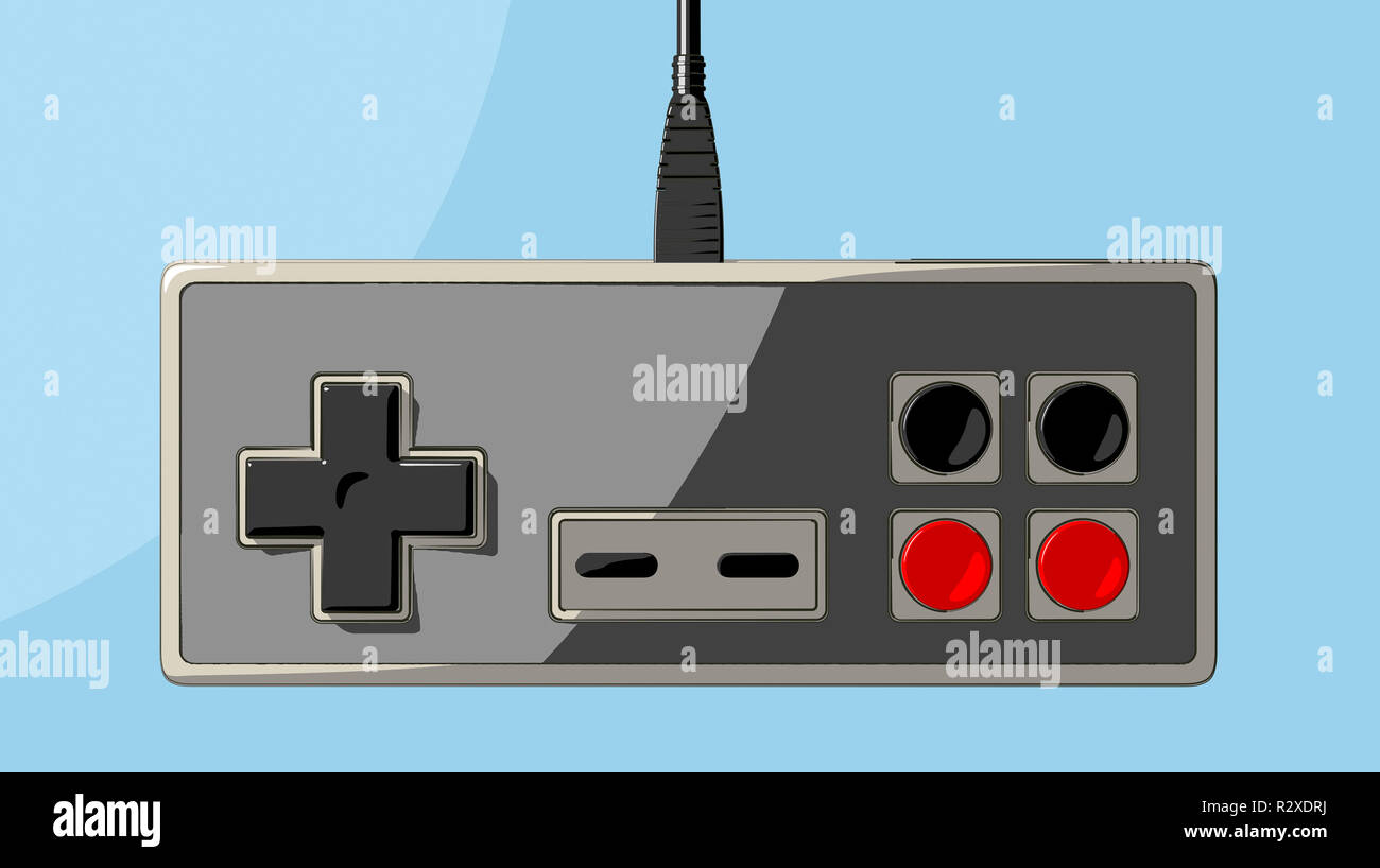 A regular vintage rectangular gaming controller with red and black ...