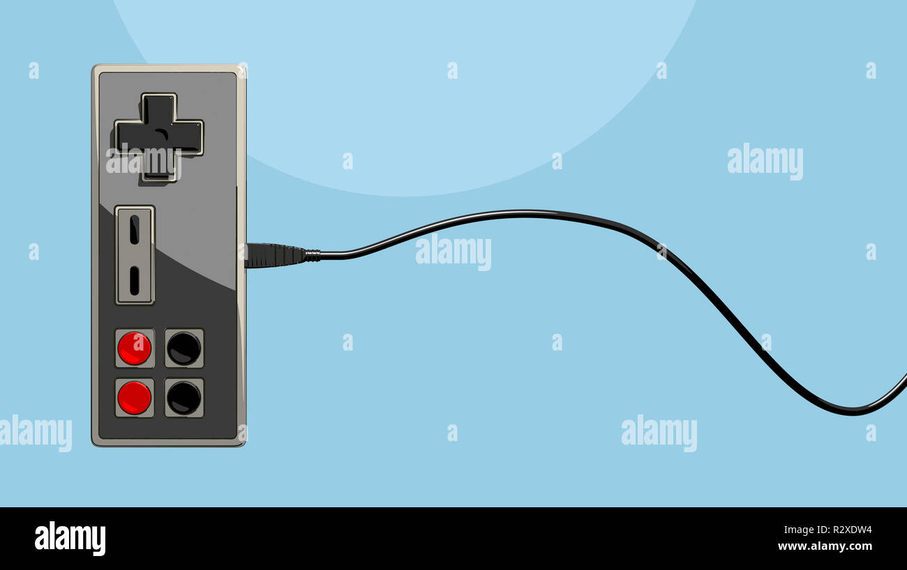 A regular vintage rectangular gaming controller with red and black ...