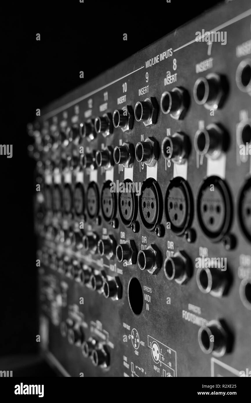 Rear view of Professional Audio Mixing console inputs an outputs Stock Photo - Alamy