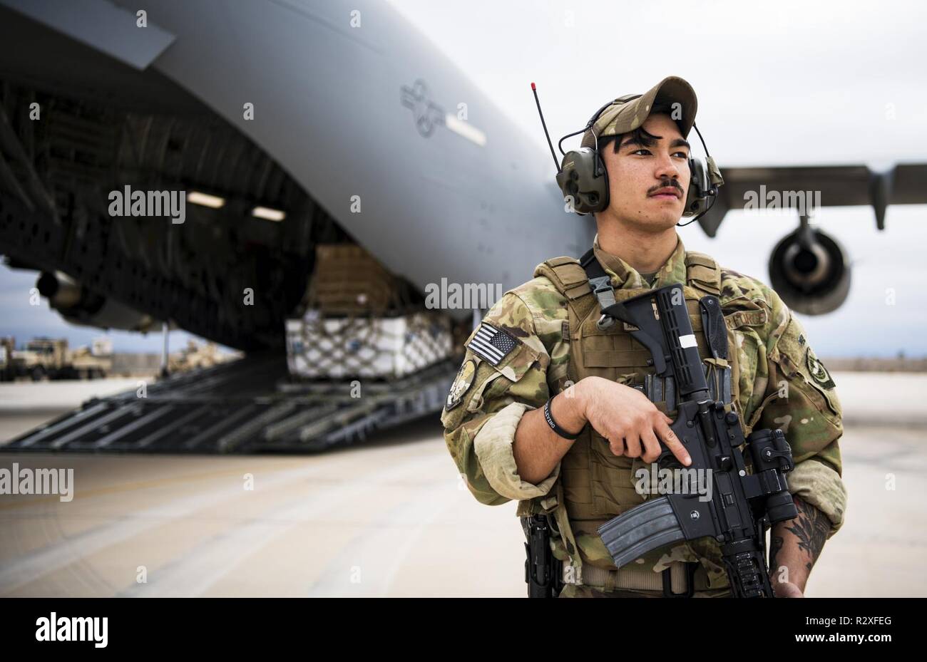 A U.S. Air Force Raven with the 816th Expeditionary Airlift Squadron ...
