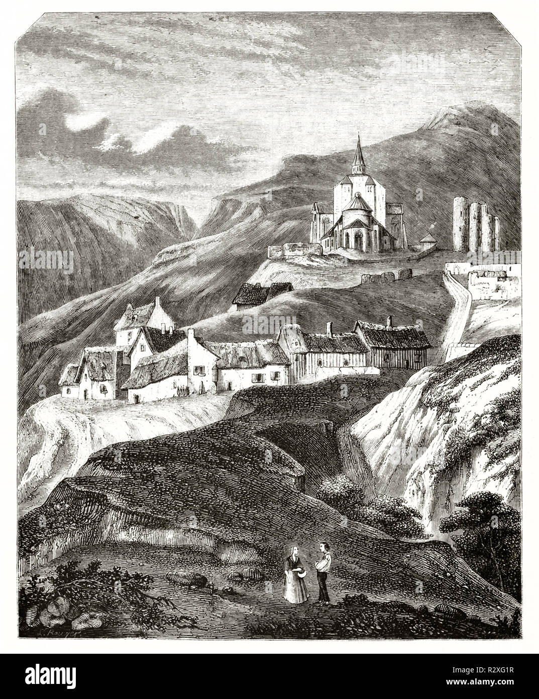 Medieval village engraving hi-res stock photography and images - Alamy