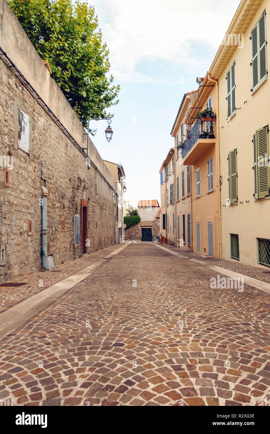 Wide view to a nice street fro a dense populated region of Cannes. No ...