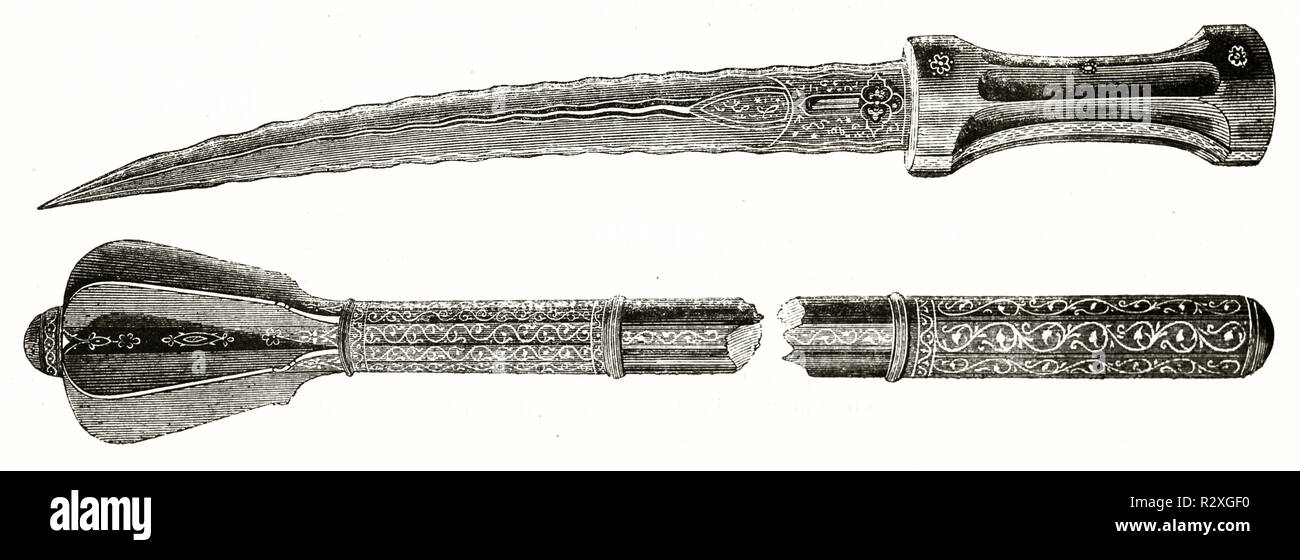Old illustration of Sultan's of Egypt Tuman Bay II dagger and mace. By ...