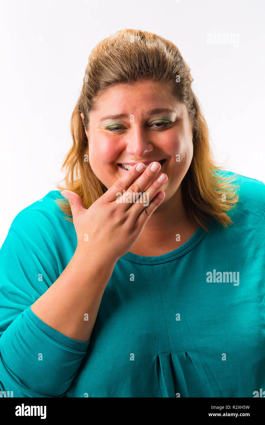 Fat happy woman laughing Stock Photo - Alamy