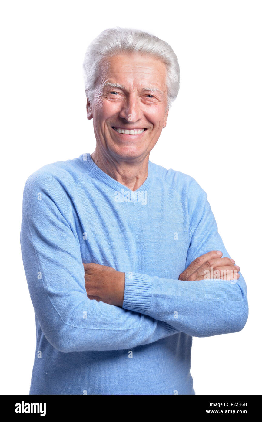 Smilling senior man posing on white background Stock Photo - Alamy