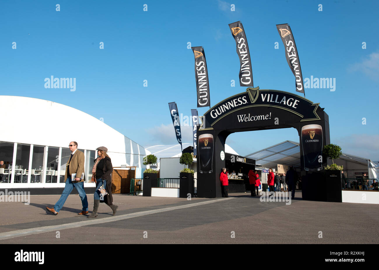 General view of the Guinness Village at Cheltenham Racecourse Stock ...