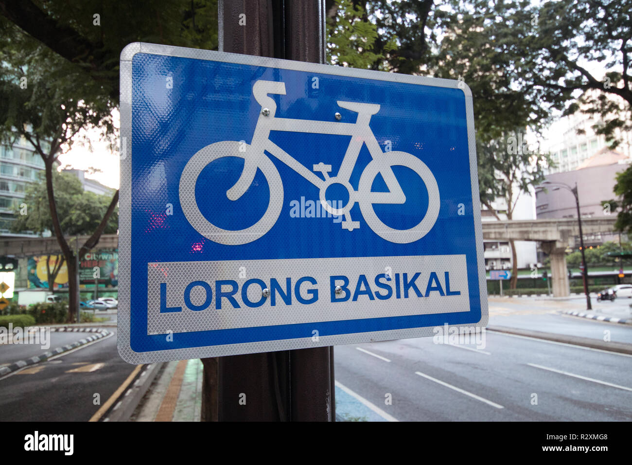 Cycle lane signage at Kuala Lumpur City Centre (KLCC), Malaysia Stock ...