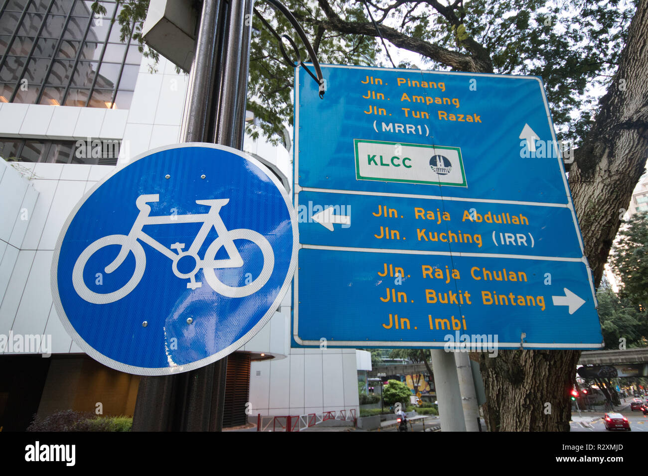 Cycle lane signage at Kuala Lumpur City Centre (KLCC), Malaysia Stock ...