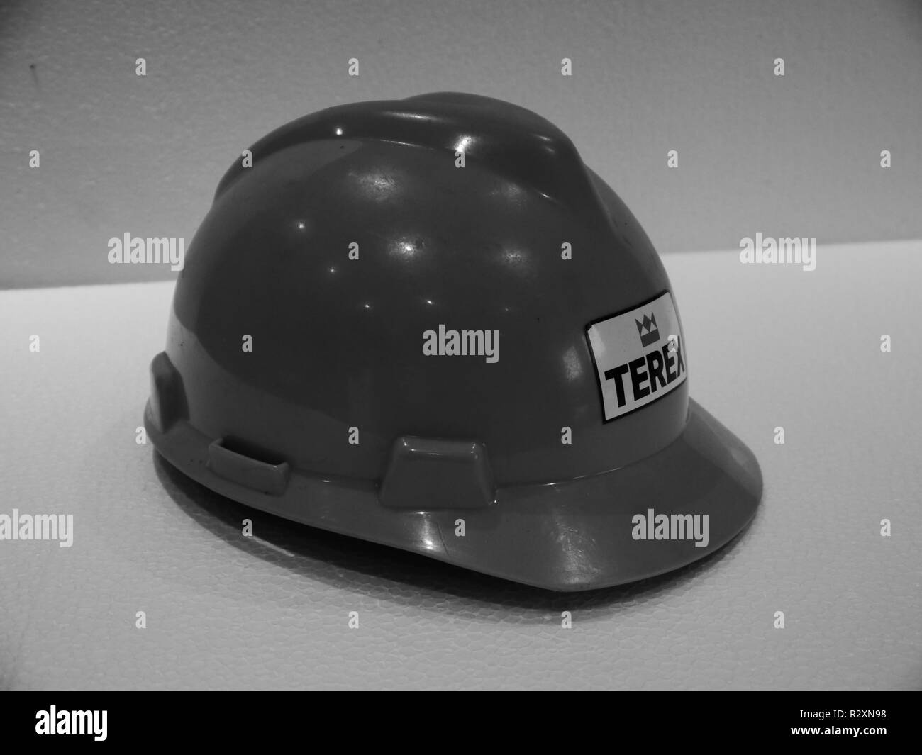 Terex hard hat/safety helmet from the late 60's early 70's Stock Photo ...