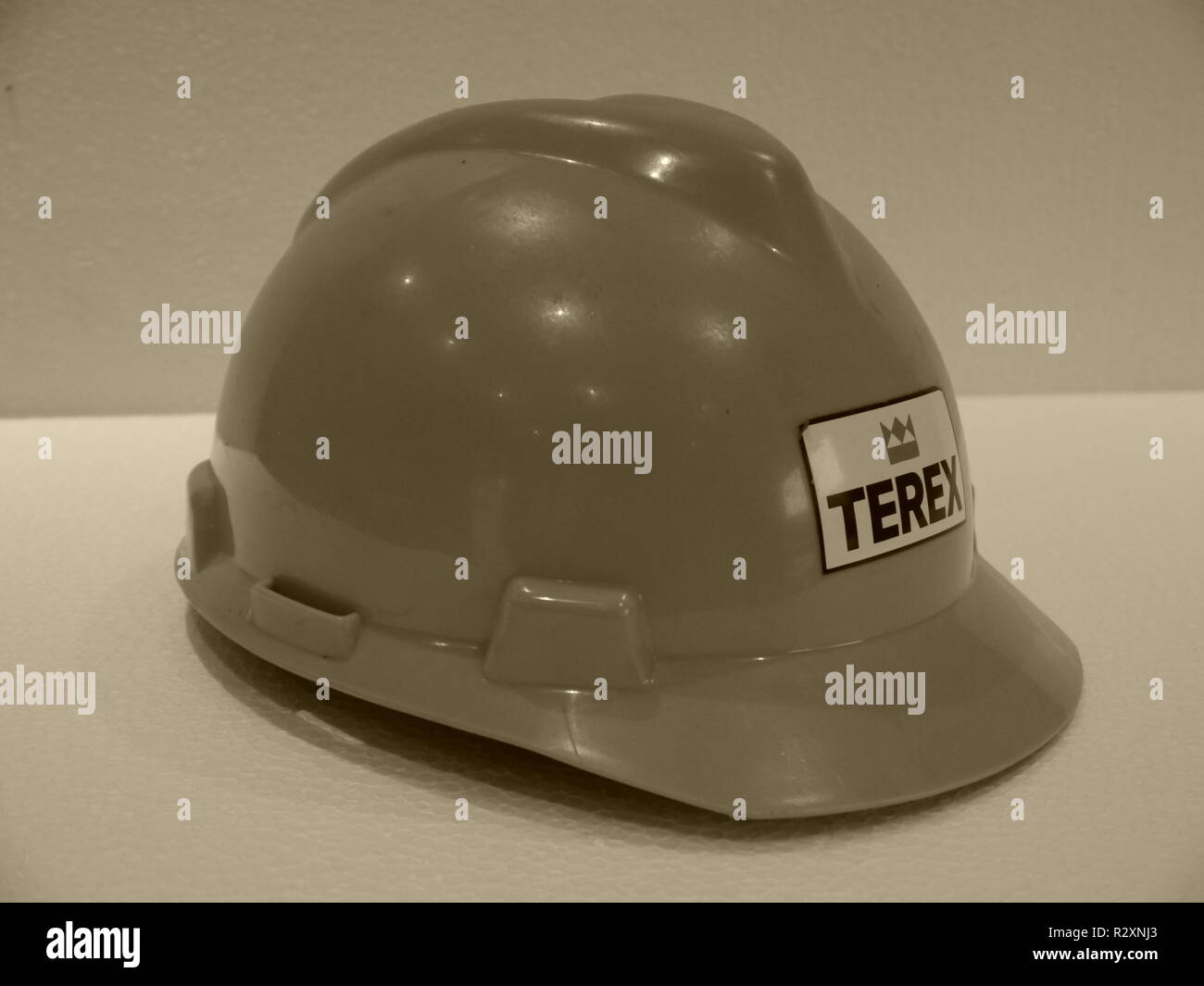 Terex hard hat/safety helmet from the late 60's early 70's Stock Photo ...