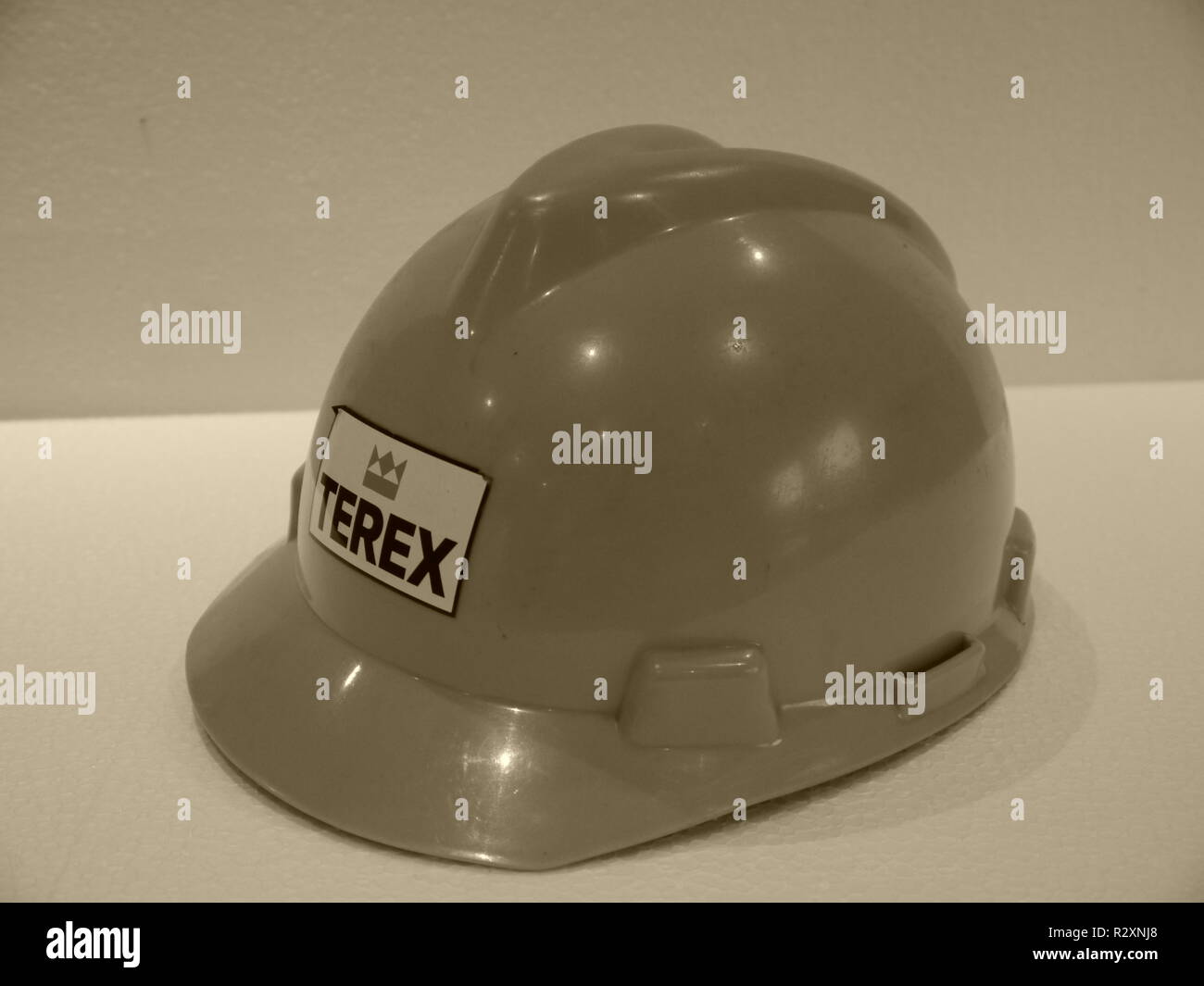Terex hard hat/safety helmet from the late 60's early 70's Stock Photo ...