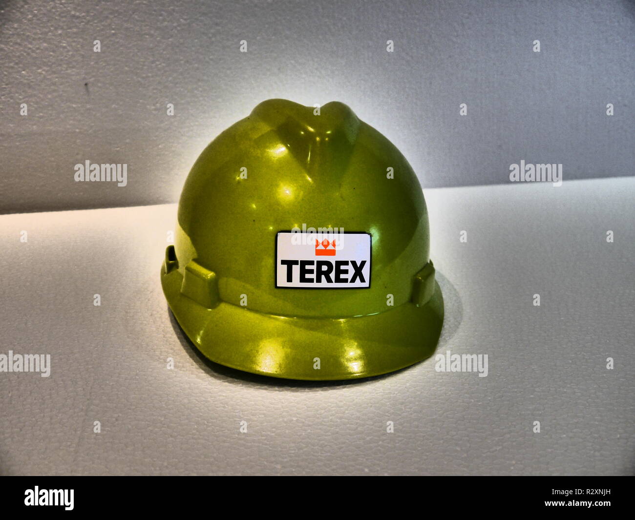 Terex hard hat/safety helmet from the late 60's early 70's Stock Photo ...
