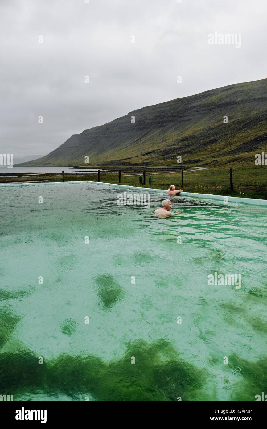 The natural geothermal pool in Reykjafjörður fjord, called ...