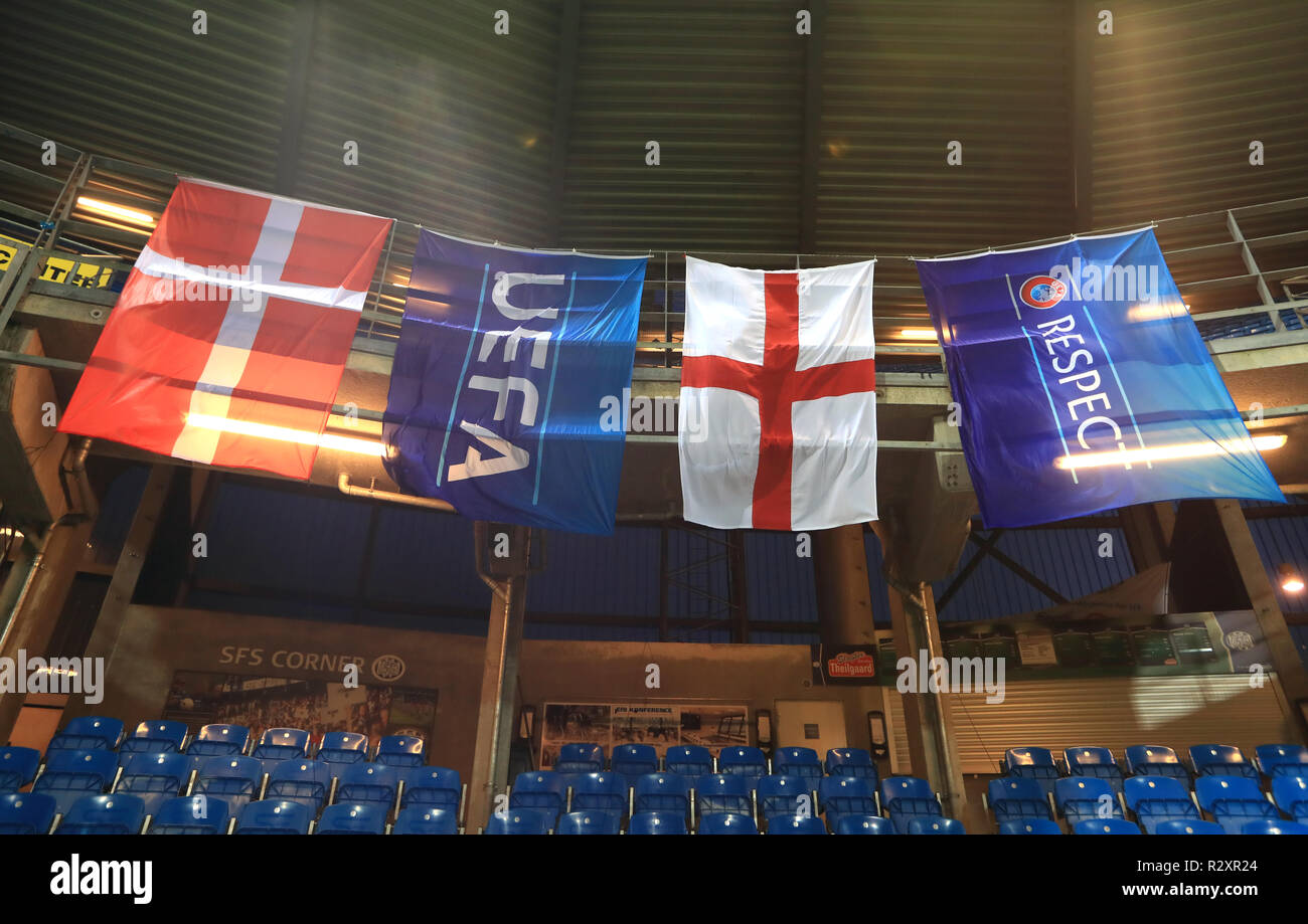 Denmark and England flags on display before the international friendly ...