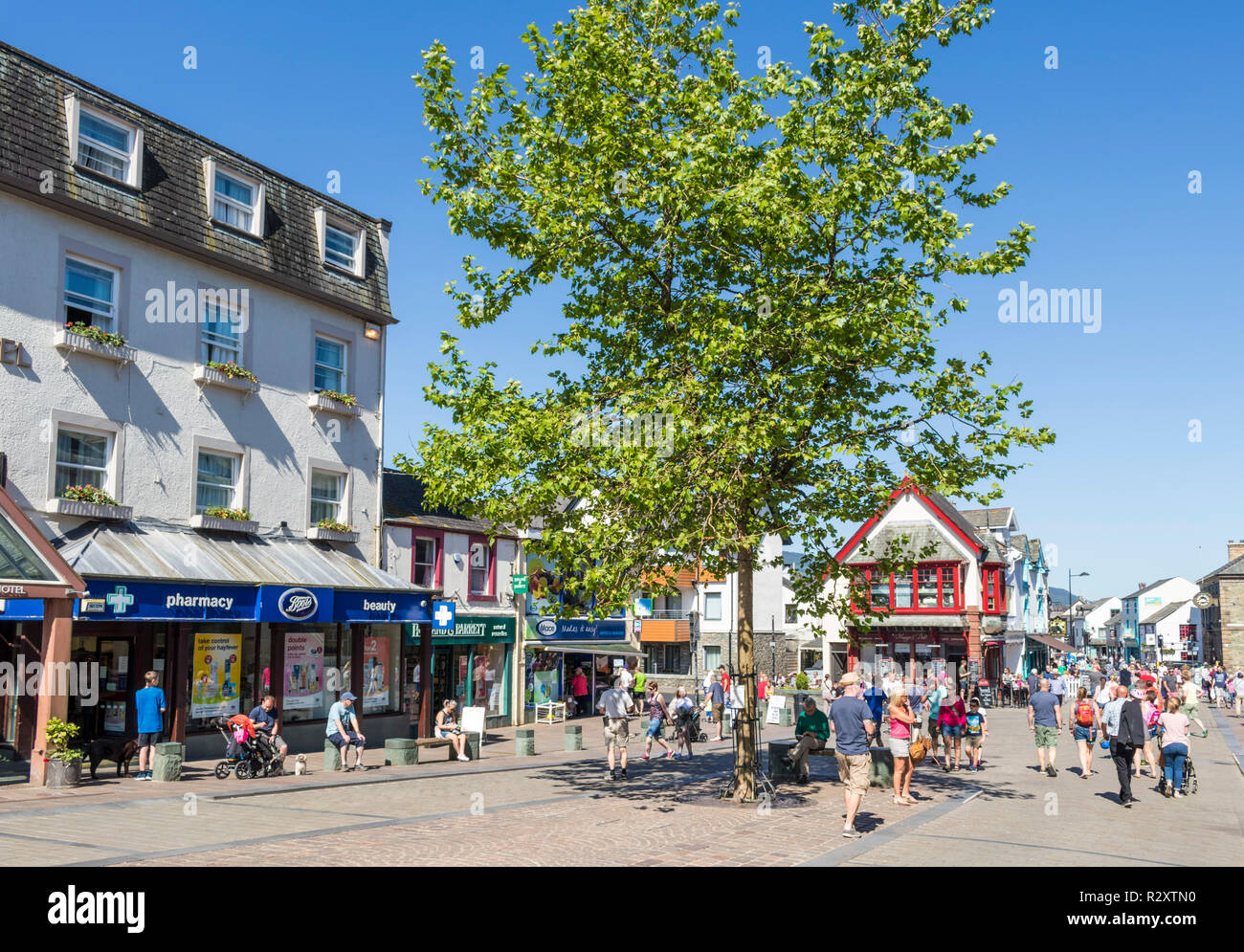 Lake district UK Keswick Lake District people shopping in the shops and ...